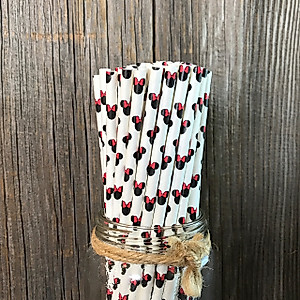 Minnie Mouse Inspired Paper Straws - Red Black White - 7.75 inches - 50 Pack - Outside The Box Papers Brand