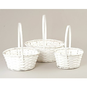 Wald Imports 4500/S3 Bamboo Basket, Set of 3 W/Handle, White