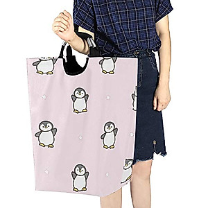 Blueangle Pink Background Penguin Laundry Hamper Large Laundry Basket with Handles Foldable Hamper for Laundry Durable Dirty Clothes Hamper