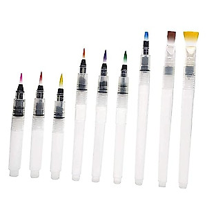 TEHAUX Water Brush Pen 9 Pcs White Ink Pen Set Water Brush Pen Water Soluble Colored Pencils Painting Pen Fountain Pen Flat Pen Colored Watercolor Brush Water Coloring Brush Pen