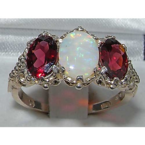 LetsBuyGold 925 Sterling Silver Real Genuine Opal and Garnet Womens Band Ring - Size 12