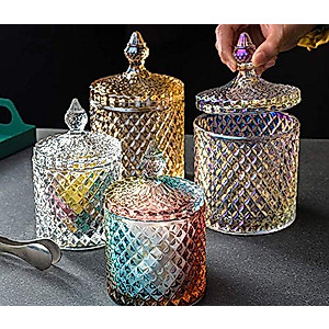 erioctry 300m/10oz Beautiful Crystal Glass Candy Dish with Lid Colorful Wedding Candy Box Sugar Bowl Tin Biscuit Barrel Decorative Jewelry Box