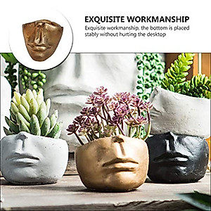 Cabilock 1pc Flowerpot Flower Pot Vase Head Face Vase Desk Flower Pot Desktop Flower Pot Cute Head Planter Decorative Plant Pot Creative Planter Bonsai Pots Cement Pearlescent Makeup