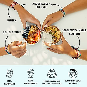 Boho Surfer Bracelet Women & Men - Braided Summer Beach Bracelet - Handmade Festival Accessories - Thin Friendship Bracelets - 100% Waterproof & Adjustable - Ethnic Hippie Style Jewelry (Blue-White)