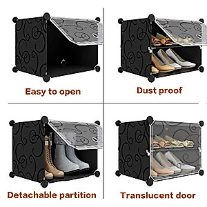 MAGINELS 8 Pair Portable Shoe Rack Small DIY Shoe Storage Shelves Closet Shoe Organizer Underbed Storage Organizer, Stackable, Black