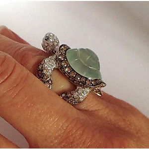 Awmnjtmgpw 925 Sterling Silver Ice Emerald Lovely Little Turtle Innovative Design Beach Wave Vacation Wave Ring Women's Precious Jewelry Size 5-11 (Size 11)