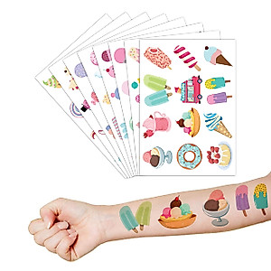 8 Sheets (96PCS) Ice Cream Temporary Tattoos Birthday Party Decorations Favors Tattoos Stickers Cute Party Supplies Kids Girls Boys Gifts Classroom School Prizes Themed