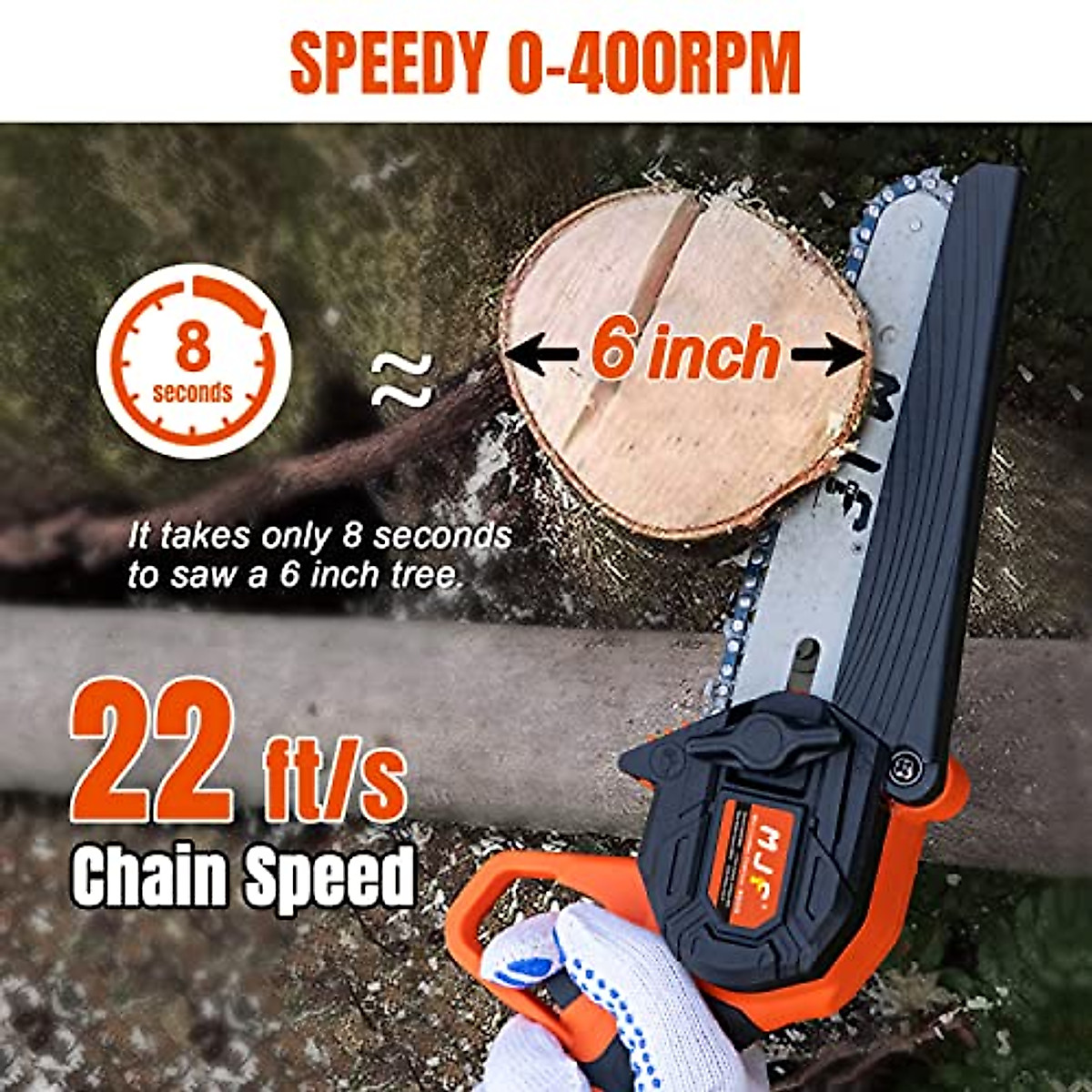 Mini Chainsaw Cordless 6-Inch with 2 Battery, One-Handed, Smooth Cutting, Portable Electric Chain Saw for Wood Cutting Tree Trimming, With Complete Chainsaw Kit, MJF