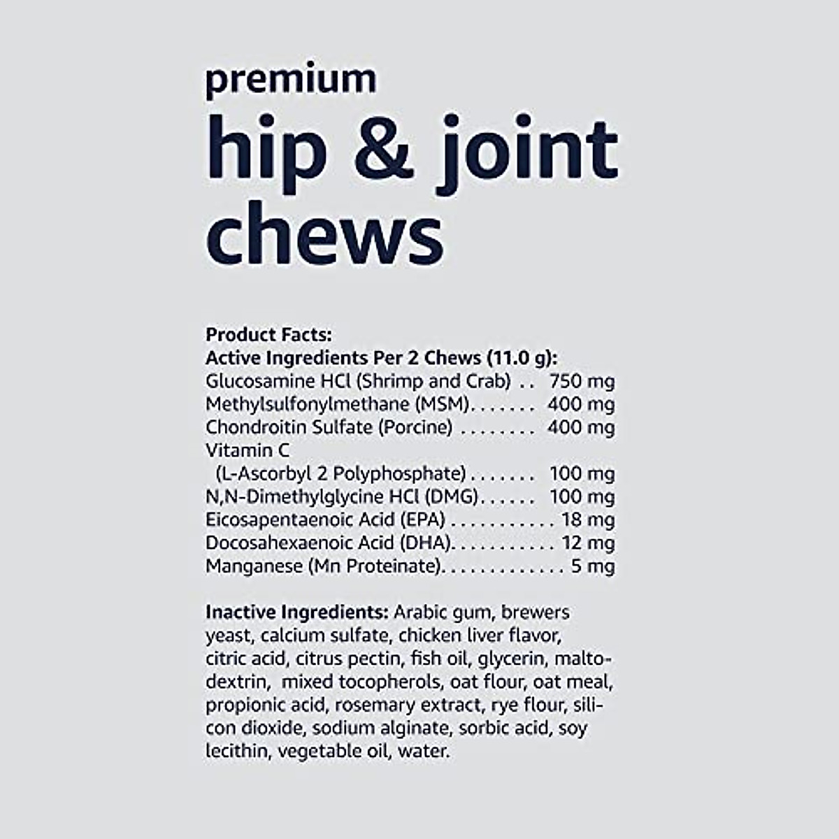 Amazon Basics Premium Dog Hip & Joint Supplement Chews with EPA and DHA, Chicken Liver Flavor, 60 Count (Previously Solimo)