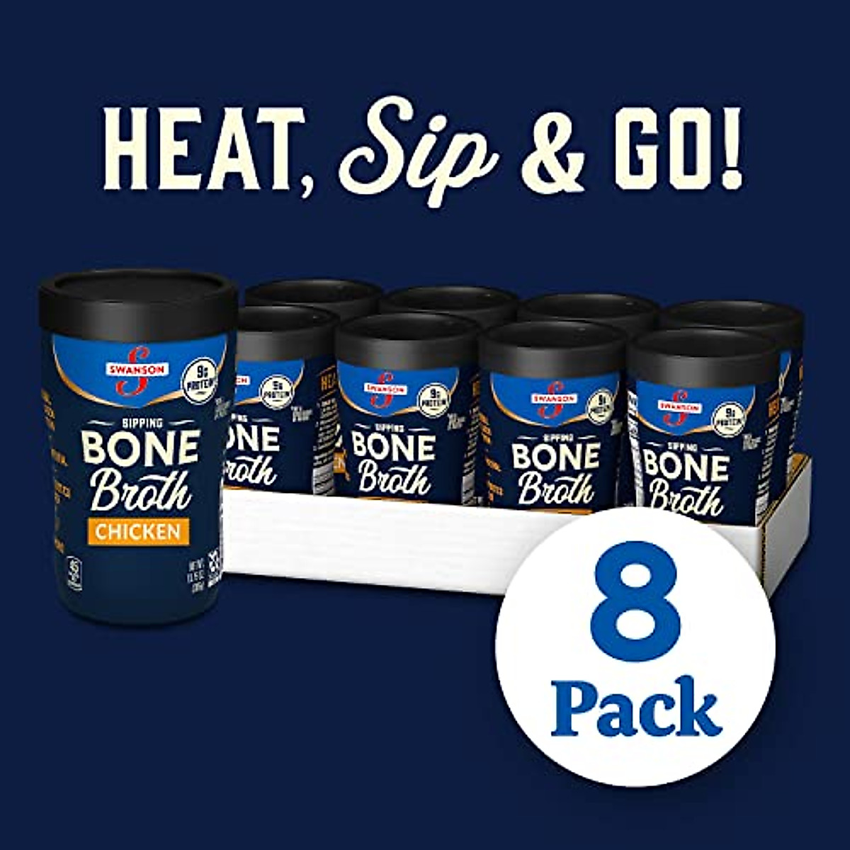 Swanson Sipping Bone Broth, Chicken Bone Broth, 10.75 Ounce Sipping Cup, Pack of 8