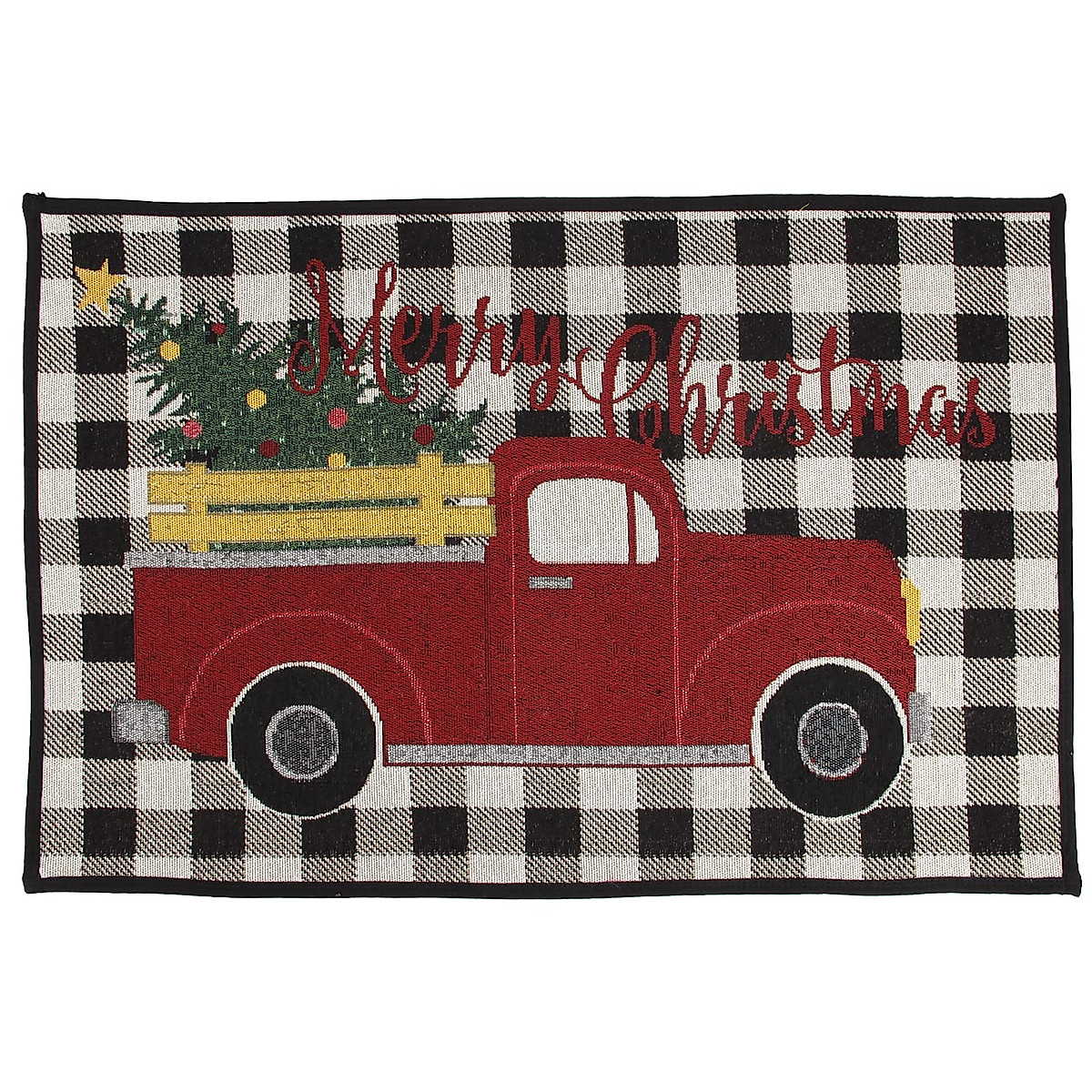Christmas Rug for Indoor or Outdoor Use Non-Slip Holiday Kitchen Mat Xmas Floor Mat Farmhouse Red Truck Carpet Washable 19”x29”