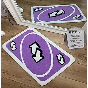 Uno Card Rug Rainbow Reverse Doormat Tutfing Rug Anti-Slip Floor Decor Thick Bedroom Bathroom Bedside Rectangular Rug Tufting Fluffy Carpets (80x120cm/2'62"x3'93",Purple)
