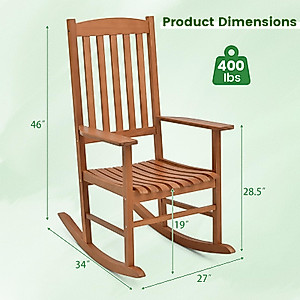 Giantex Wood Outdoor Rocking Chair - Eucalyptus Rocker Chair with Stable & Safe Rocking Base, High Backrest, Slatted Patio Rocker for Garden, Poolside, Courtyard Outdoor Rockers, Porch Rocker Set of 2
