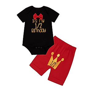 Baby Boy Infant It's My 1/2 Birthday Outfit Short Sleeve Clothes Short Set (Black, 6-12 Months)