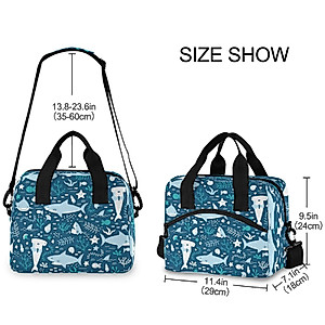 ALAZA Cute Sharks Lunch Bags for Women Leakproof Crossbody Lunch Bag Lunch Cooler Bag with Shoulder Strap(226be8a)