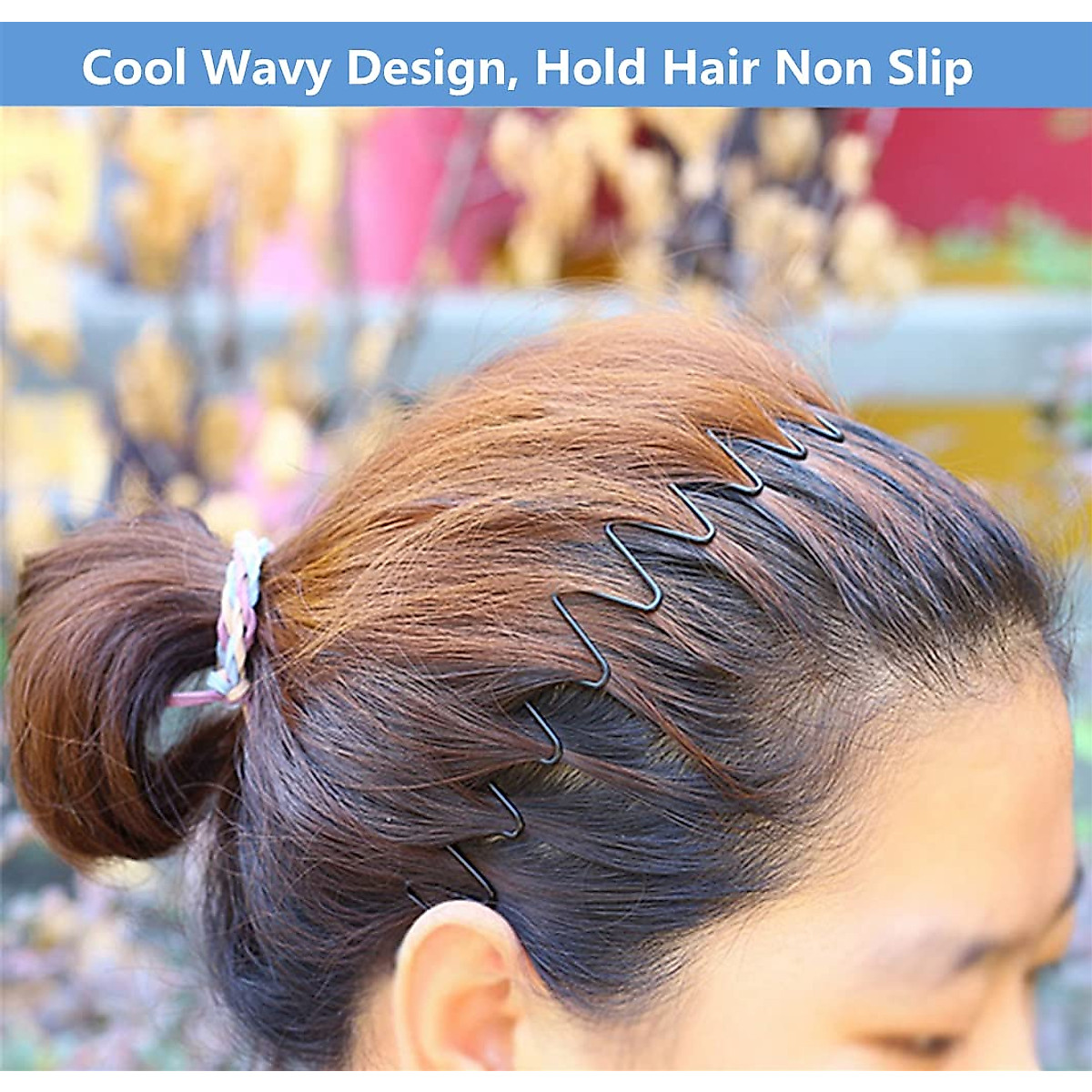 bodbop XINGZHE Metal Hair Band Men Headband Women's Fashion Elastic Stylish Sports Hairband Head Hoop with Non Slip Wavy Teeth, Black