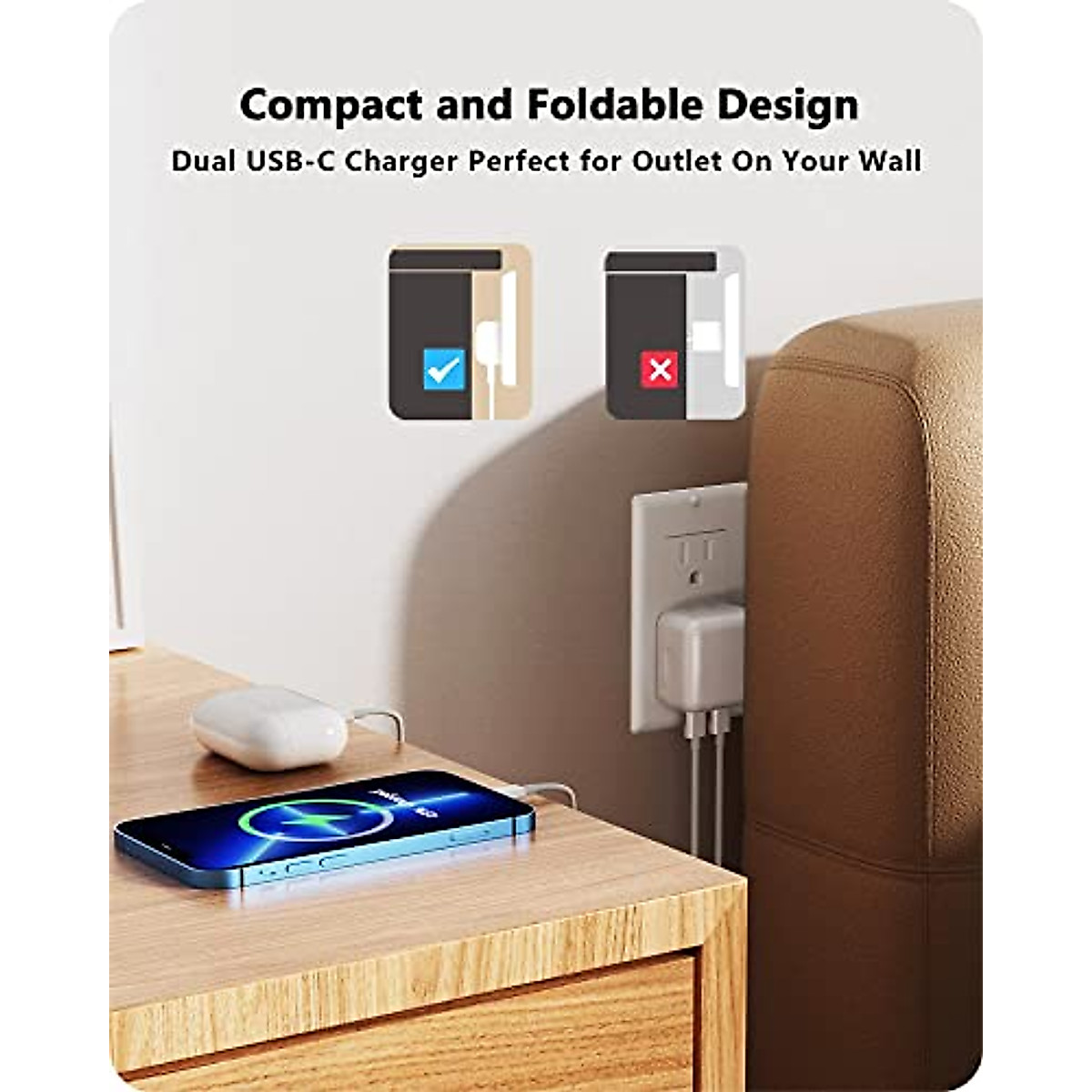USB-C iPhone Fast Charger,PD 3.0 35W Dual USB-C Port Power Adapter,Cell Phone Wall Charger+USB-C to USB-C/Lightning Cable,Compatible with iPhone 14/13/12/11 /Pro/Max/Se/X/Xr/Xs/8 /8plus /iPad…