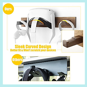 Wooden VR Headsets Wall Mount Holder for Oculus Quest 2/Rift S Headsets & Controller Stand Hook Display Storage Organizer Hanger