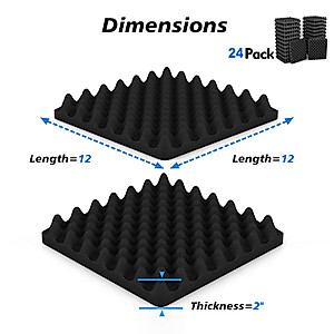 180° Acoustic Panels Egg Crate 24 Pack 2 inch 12" W x 12" L | Acoustic Foam Panels | Acoustic Panels Studio Foam Egg Crate | Egg Crate Soundproof Panels | Noise Absorbing Panels | (24 Pack)