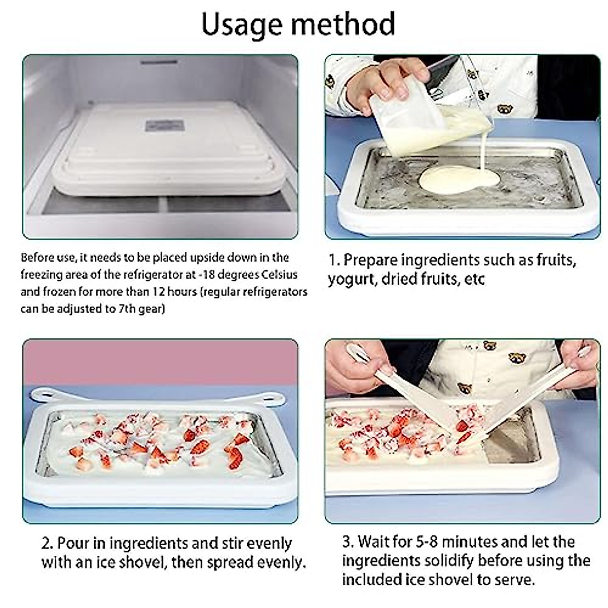 Instant Ice Cream Maker, Rolled Ice Cream Machine, Flat Tray Ice Cream Maker Ice Cream Maker Pan and Scraper, Manual Small Portable Ice Cream Roller Pan to Make Frozen Yogurt, Ice Cream and Fruit