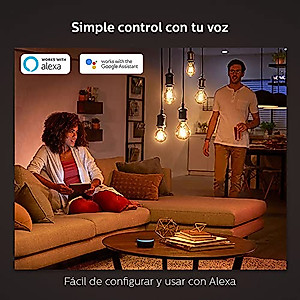 Philips Hue White Dimmable Filament A19 Smart Edison Vintage LED Bulb, Bluetooth & Hub Compatible (Hue Hub Optional), Voice Activated with Alexa