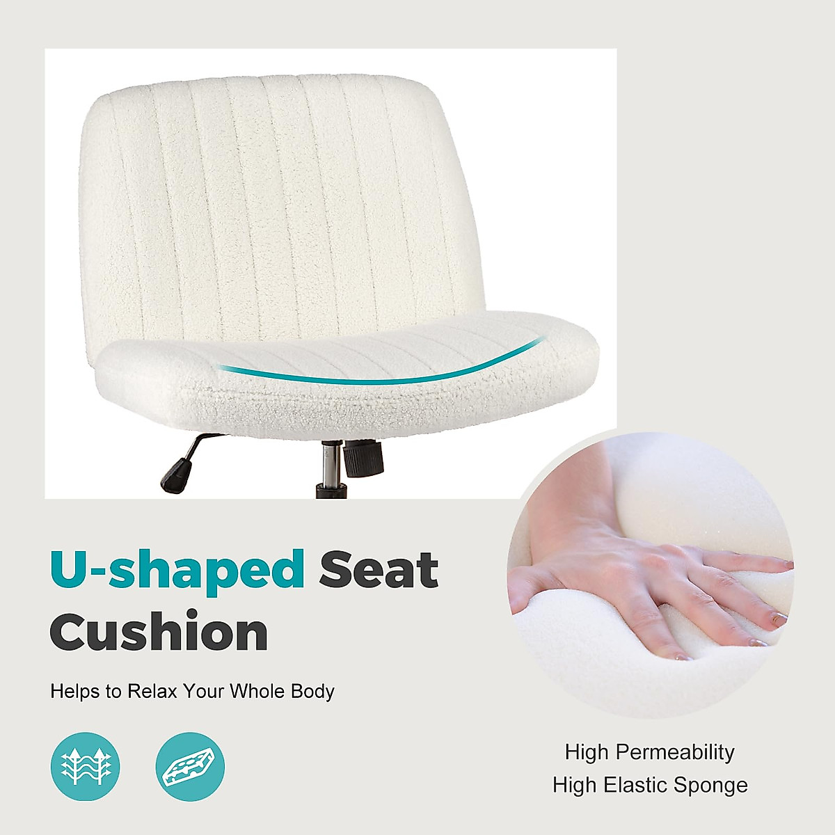 DUMOS Criss Cross Chairs, Armless Office Desk No Wheels Swivel Padded Wide Seat Modern Height Adjustable Mid Back Task Vanity Seating for Home Office Bedroom Computer