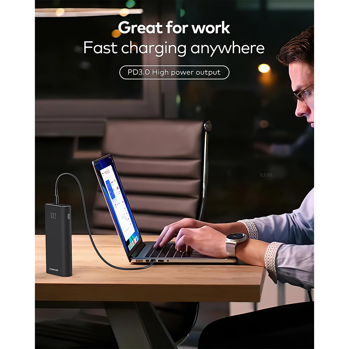 yoocas 65W Power Bank- 20000mAh Portable Charger with USB-C Fast Charging, 95W Total Output for Mac Air/pro,HP,DELL,Lenovo,Steam Deck,Switch,iPad,iPhone,Android.