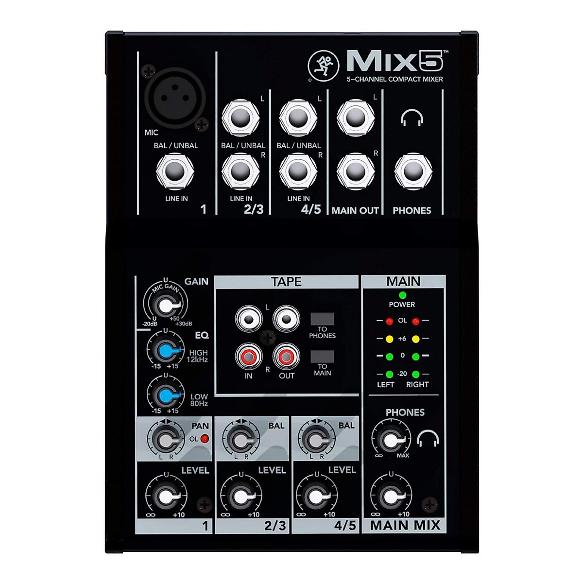 Mackie Mix5 5-Channel Compact Mixer Bundled with Knox Gear 20ft. XLR Cable and 3.5mm TRs to Dual 1/4" TS Breakout Cable (3 Items)
