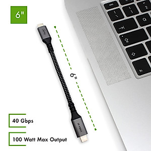 Vebner 6-Inch Extra Short USB4 Cable - 40Gbps Supports 100W (20V, 5A) Charging - Compatible with Thunderbolt 3 and USB-C (2-Pack)