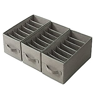Qozary 3 Pack Wardrobe Clothes Organizer for T-shirt, 7 Grids Foldable Closet Organizers and Storage Bins for Bedroom, Clothes Organizer Box for T-shirts, Leggings, Scarves, Skirts