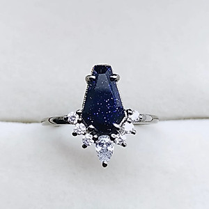 Rings For Women Goldstone Ring | 925 Sterling Silver Rings | Prong Set Ring | 8X12 Mm Coffin Goldstone Ring Beautiful Gift Wedding Ring BY FOREVER GEMS & JEWELS, Blue,Rose Gold,White