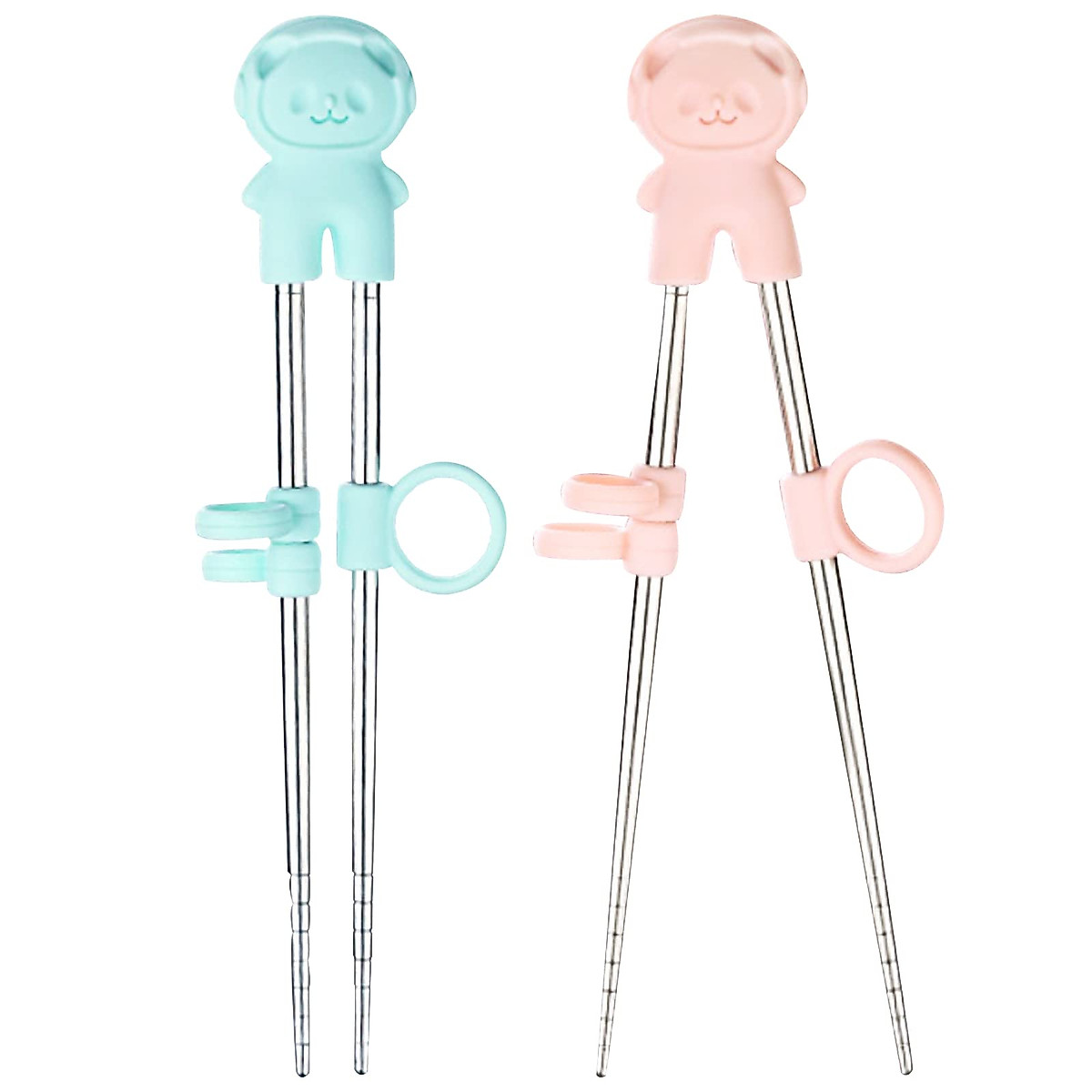 2 Pairs Training Chopsticks with Case Learning Chopstick Helper Stainless Steel Reusable Metal Beginner Chopsticks Pink and Blue