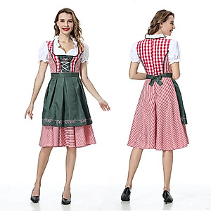 VISVIC Oktoberfest Costumes Women Dirndl Dresses 2 Pieces, Women's Oktoberfest Dress German Dirndl Dress Costumes for Bavarian Oktoberfest Carnival Halloween