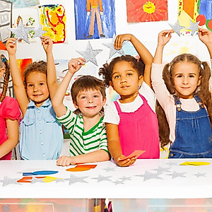 Yeaqee 360 PCS Glitter Star Cutouts Paper Confetti Star Cutouts Star Decorations Wall Decor for Bulletin Board Stars Classroom Wall Movie Night Party Decoration Supply 3 Assorted Sizes (Silver)