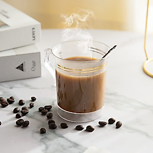 Nervure 60 Pack Clear Gold Plastic Coffee Mugs with 60 PCS Black Coffee Stirrers - 8oz Disposable Coffee Cups with Handles & 5inch Coffee Stirrers - Plastic Tea Cups with Gold Rim for Party