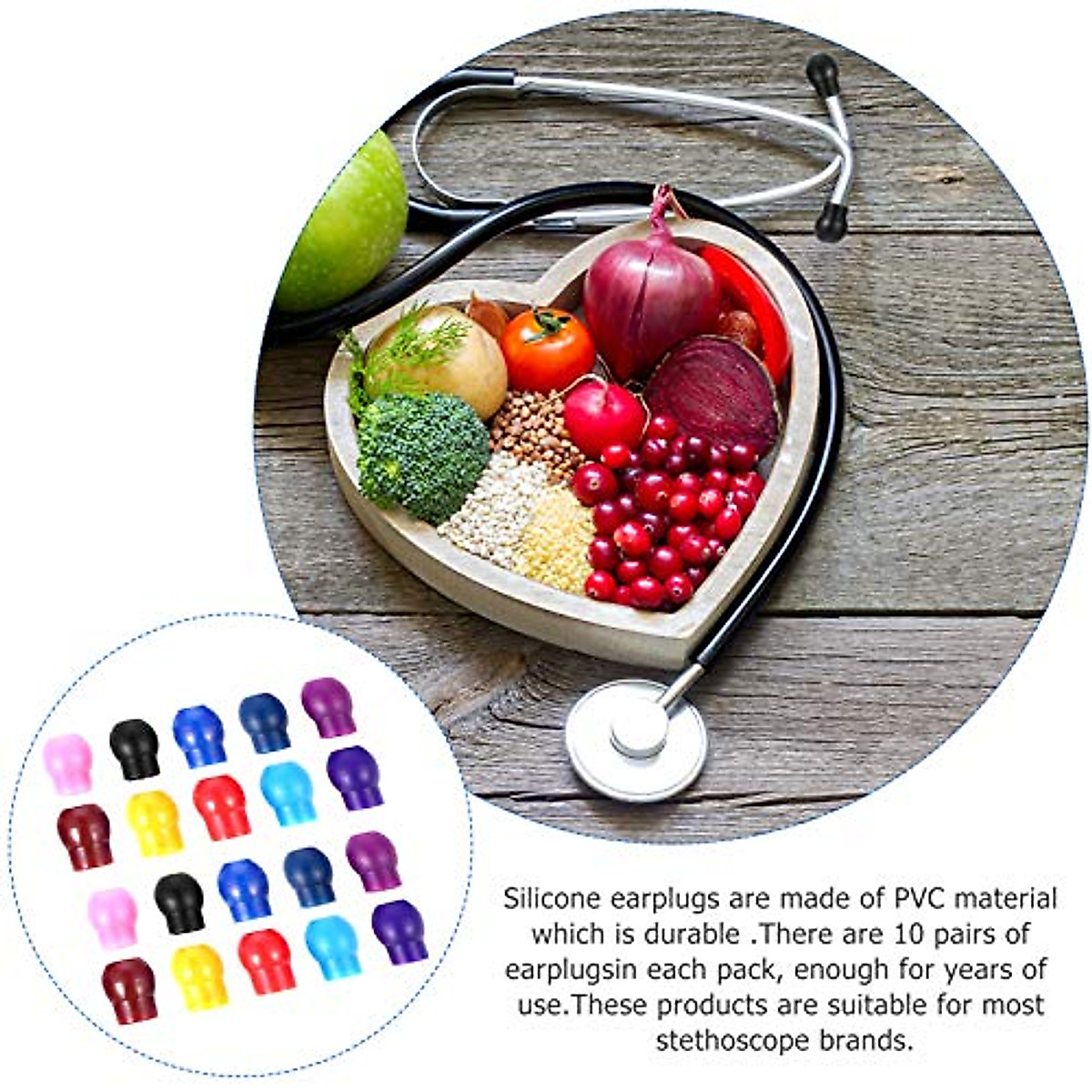 Replacement Ear Tips, 10 Pairs Stethoscope Earplugs Soft-Sealing Earbuds Stethoscope Ear Pieces Replacement Earplugs Accessories Replacement Ear Tips for Stethoscopes, Random Color