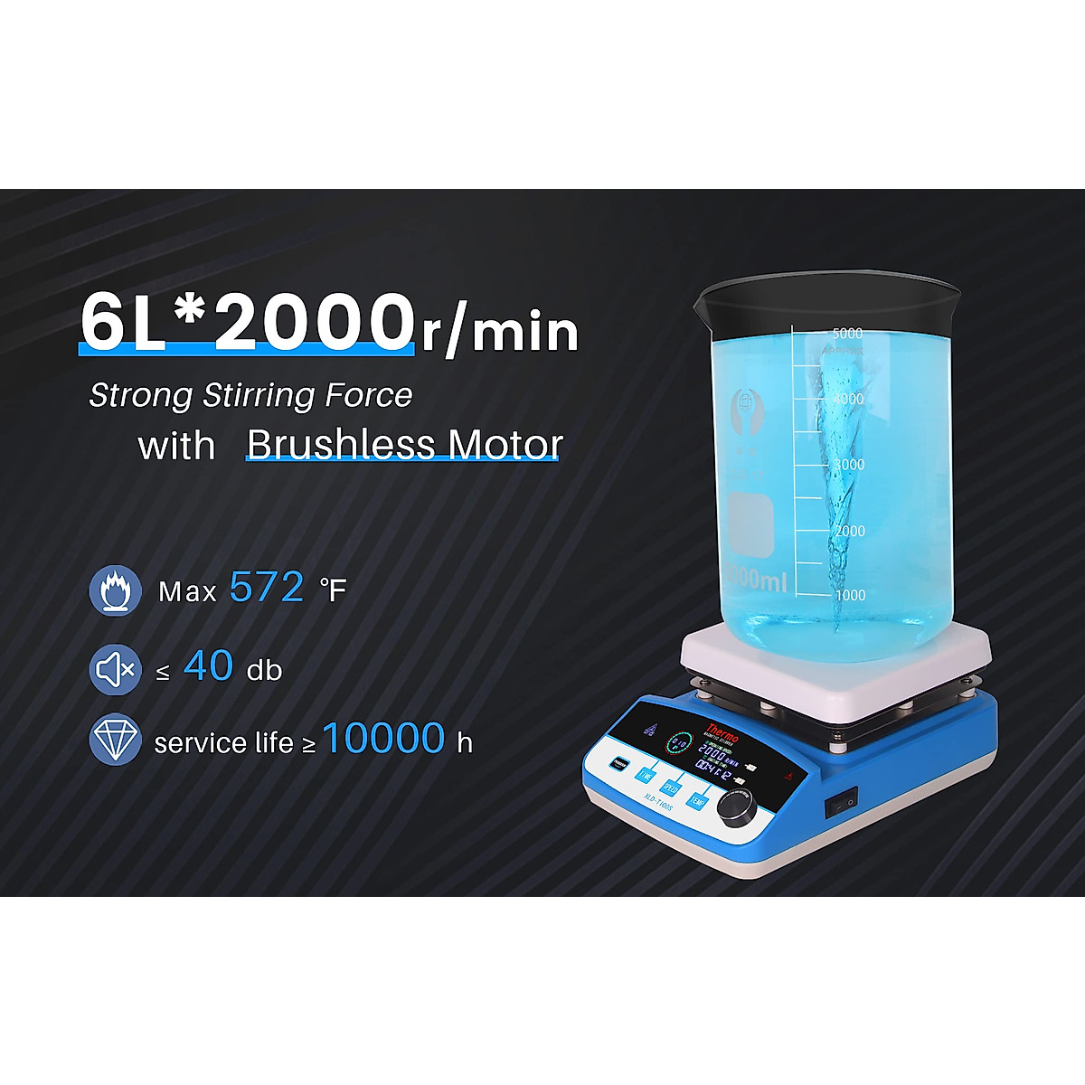 Magnetic Stirrer Hot Plate 6L Stirring Capacity, 6.5' LCD Hot Plate Stirrer w/ 2000rpm, Max 572℉/300℃ Hot Plate with Magnetic Stirrer, Stirrer Bars and Retriever Included