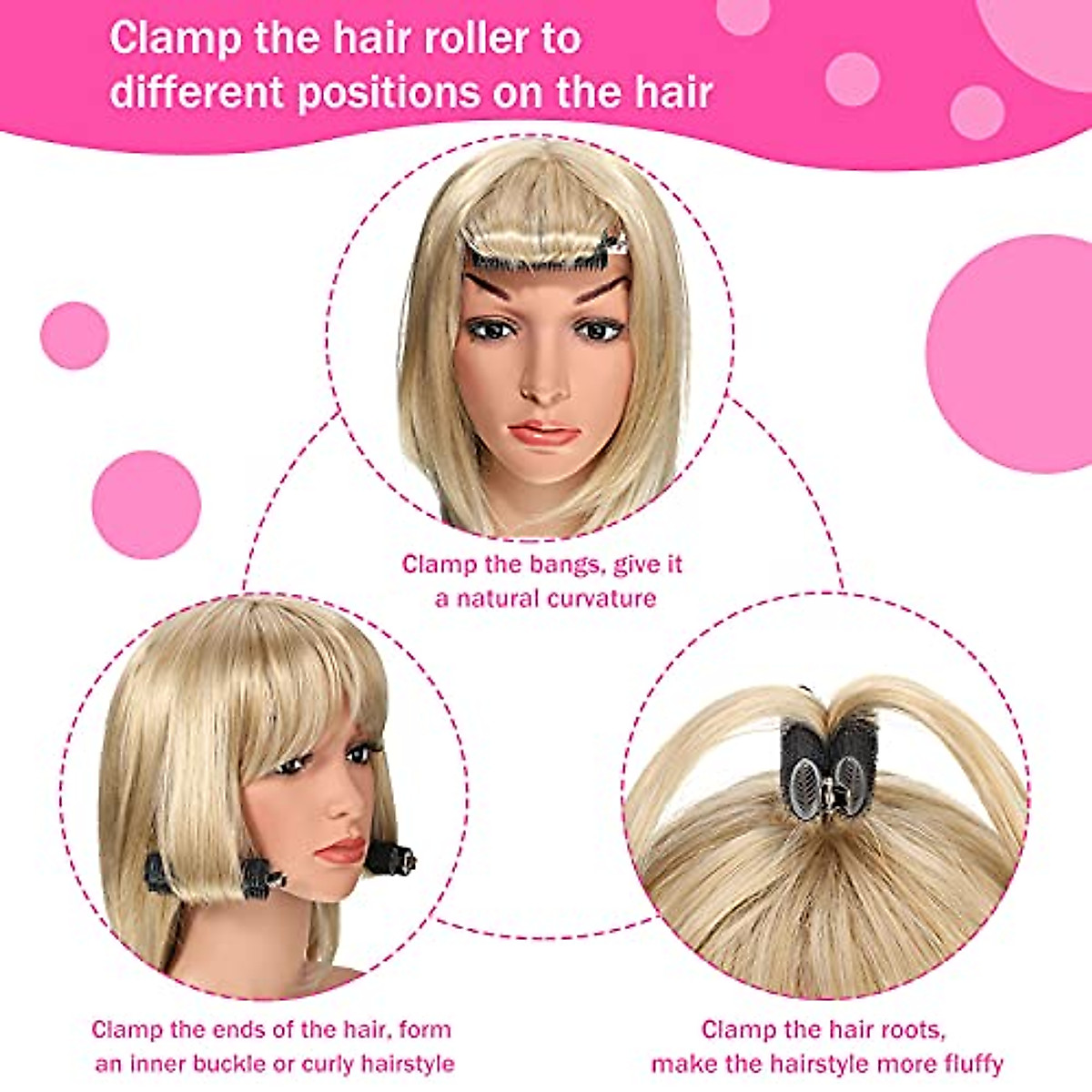 Double Layer Hair Rollers Bang Rollers Self Grip Hair Curler Rollers Curler Bang Hair Sticky Cling Hairdressing Curler Plastic DIY Hair Styling Accessories Tool, Black, Pink, Blue, Rose Red (4 Pieces)