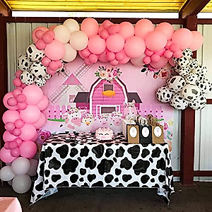 LLTT Funny Cow Balloon Garland Arch Kit, Farm Party Balloon Set of Cow Print Balloons, Pink White Black Balloons for Farm Birthday Party Baby Shower Kid's Bday