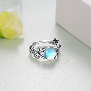 SCZKLAQ Moonstone Leaf Rings for Women 925 Sterling Silver Moonstone Ring Jewelry Gifts for Women (7)