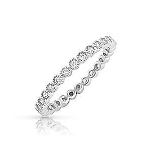 SILVERCLOSEOUT Rhodium Plated Sterling Silver Cz Cubic Zirconia Stackable Womens Eternity Band Promise Ring for Ladies - Size 11
