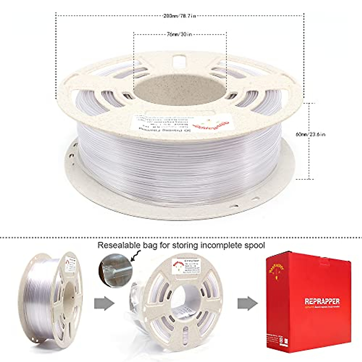 Reprapper Natural 95A Shore Hardness TPU Good Layer Bonding Performance Flexible & Soft Filament for 3D Printer 1.75mm Dimensional Accuracy (± 0.03mm) 2.2lb (1kg)