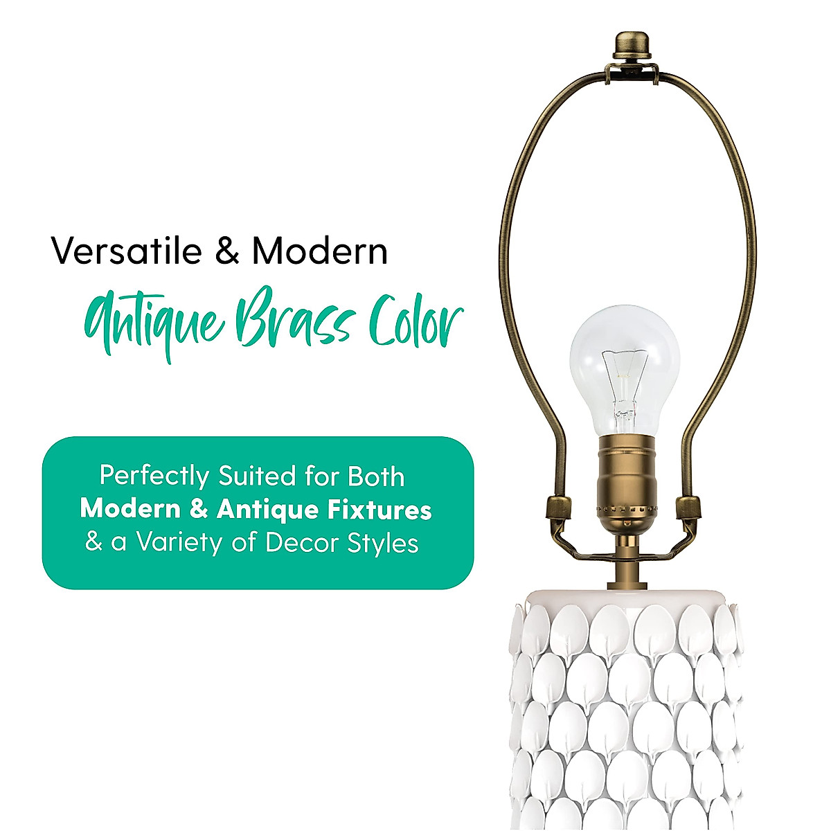 I Like That Lamp Complete Lamp Harp Set (1 Pack) - Antique Brass 10" Harp (Suitable for a 11" to 12" Lampshade) - Includes Harp, Saddle Holder Base & Finial - Harp Converter For Table and Floor Lamps