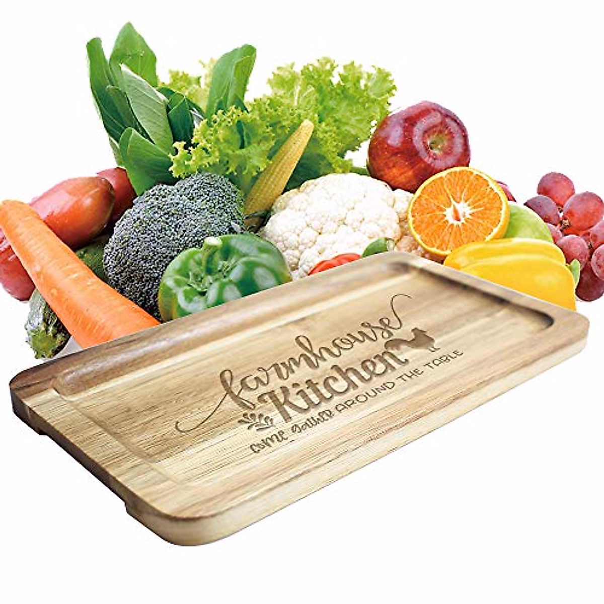 Farmhouse Kitchen Funny Acacia Wooden Rectangular Serving Tray, Farmhouse Platter, Dessert Appetizer Plates, Salad Plates,for Fruit, Cookie, Platter, Bread Vegetable, Food