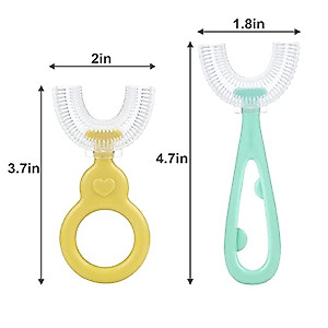 PandaEar 4 Pack U Shaped Toothbrush Kids Toddler with Soft Silicone Brush Head for Age 2-6, 2 Pack Silicone Baby Finger Toothbrush with Travel Storage Case for 3 Months+, 360 ° Whole Mouth Toothbrush