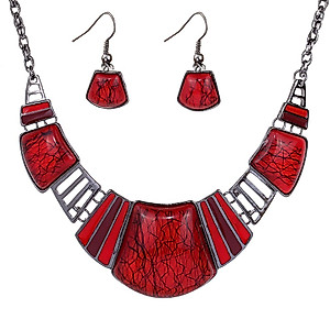 YAZILIND Vintage Ethnic Tibetan Sliver Turquoise Bib Collar Earrings Necklace Jewelry Set Women Gift