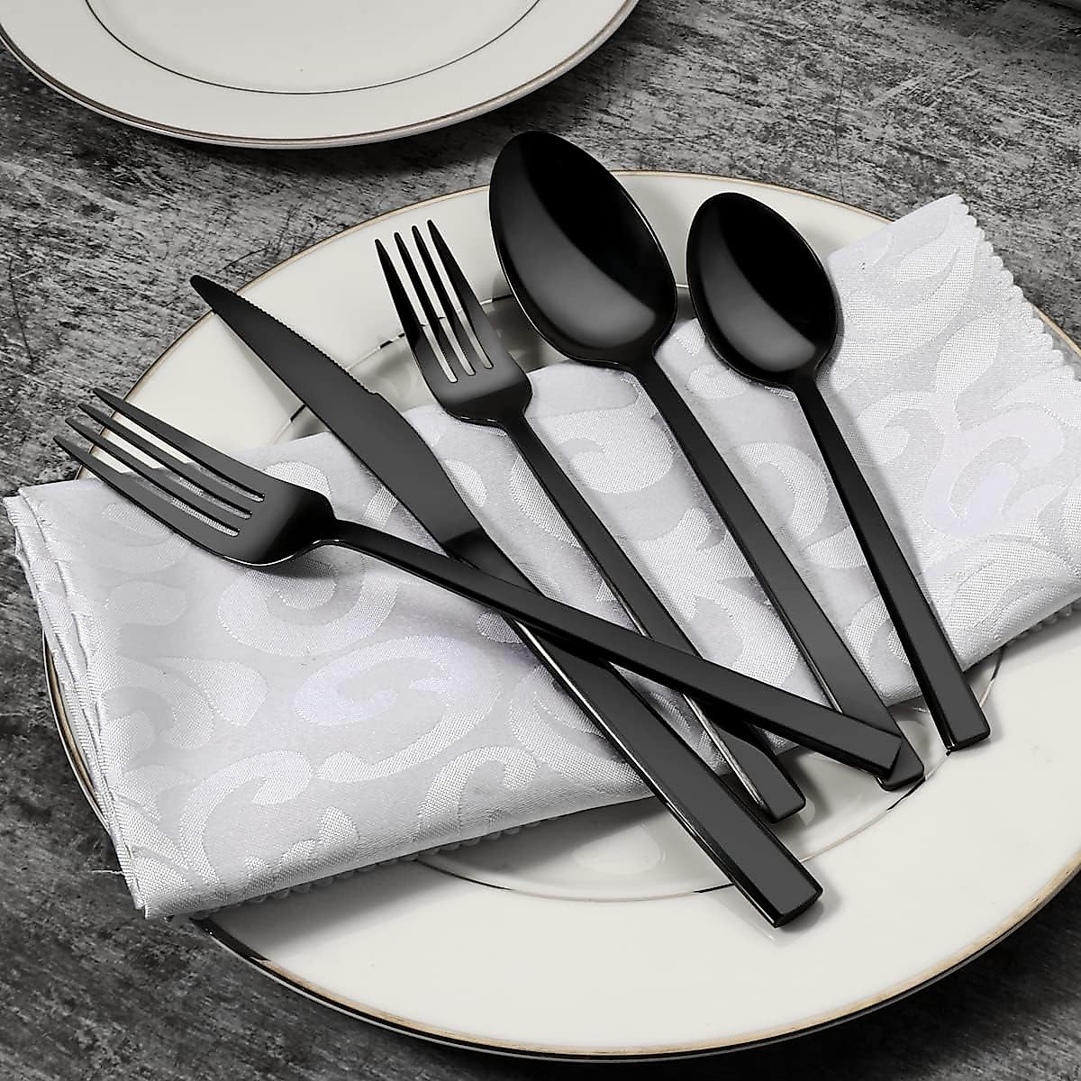 40-Piece Silverware Flatware Set, Stainless Steel Cutlery Set, Mirror Polished Utensils for 8, Includes Forks Spoons Knives Silverware, Dishwasher Safe (black)