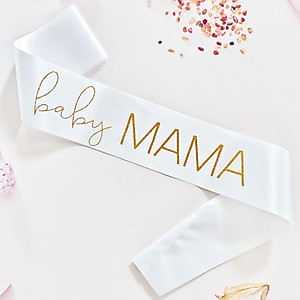 Magnusson's Garden Baby Mama Sash for Baby Shower, Mommy to Be Sash for Gender Reveal, Boy or Girl, Pink or Blue, He or She Baby Sex Reveal Decorations, New Mom Gifts for Women, White