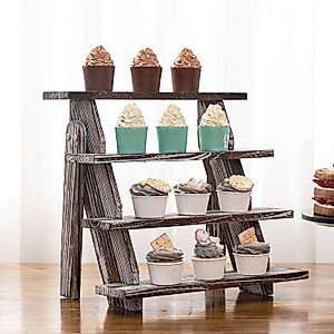 MyGift 4 Tier Cascading Torched Wood Kitchen Countertop Cupcake Bakery Retail Merchandise Display Riser Stand Rack