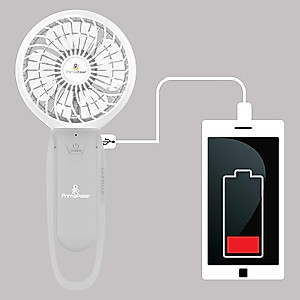 Primo Passi Handheld Fan USB Rechargeable Turbo Portable Stroller Fan, 3 in1 Multi Function Fan, Rechargeable, Led Light and Even Works as a Power Bank. Battery Operated Make up Fan (Pink)